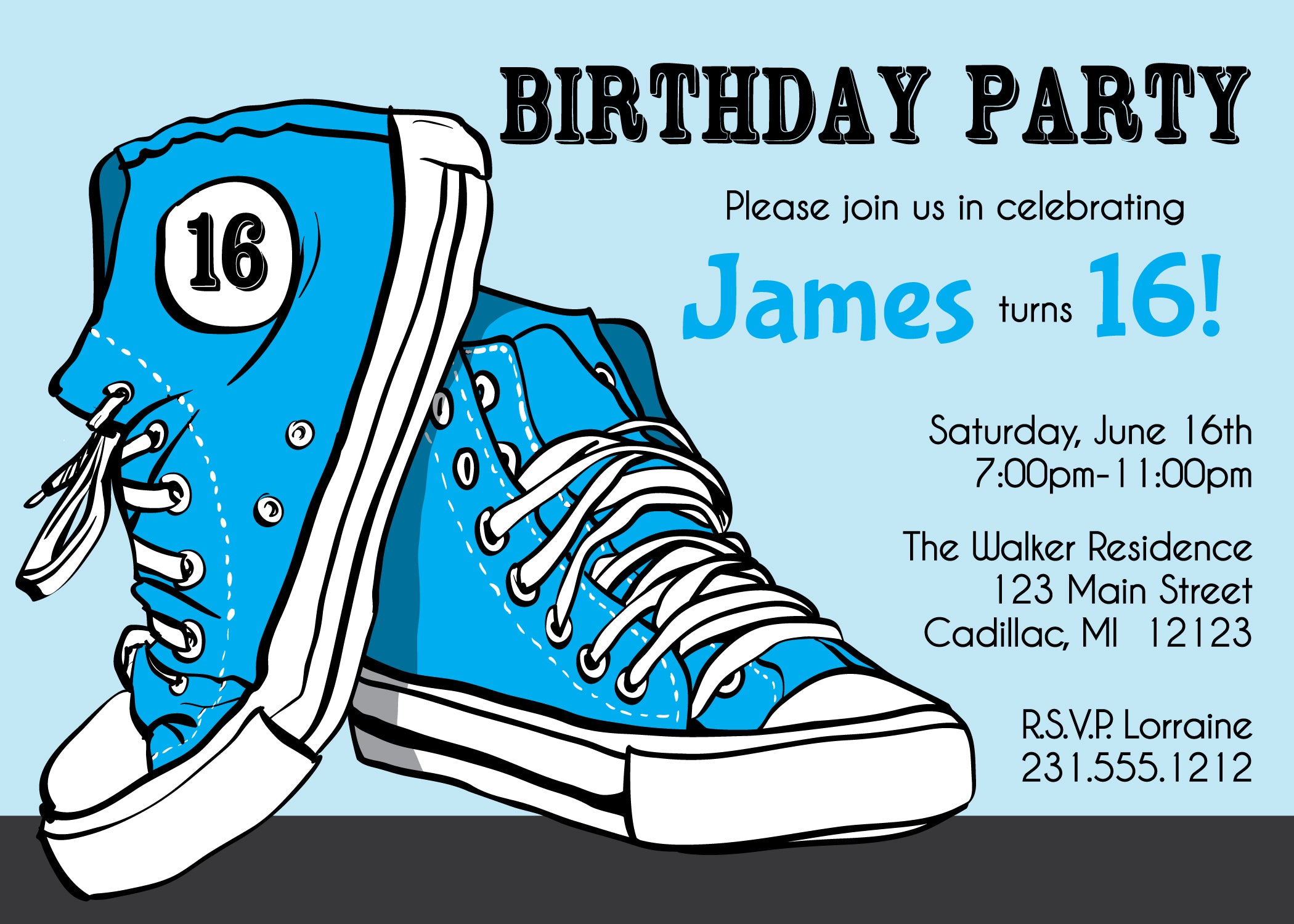 Teenage Tennis Shoe Birthday Invite - Stork Baby Kids Invitations ...