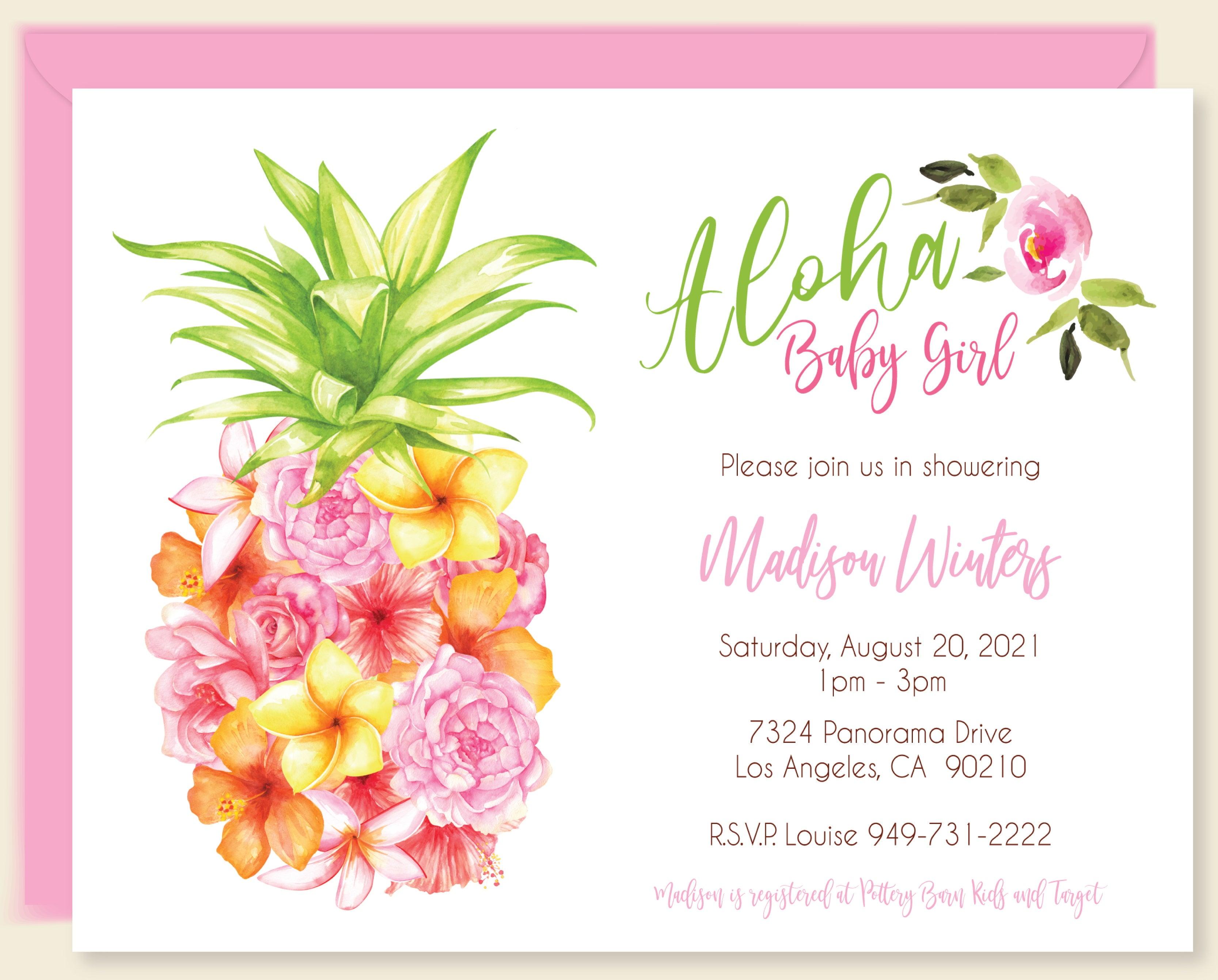 Aloha Baby Girl Shower Invitation | Stork Baby Shower Favors – Stork ...