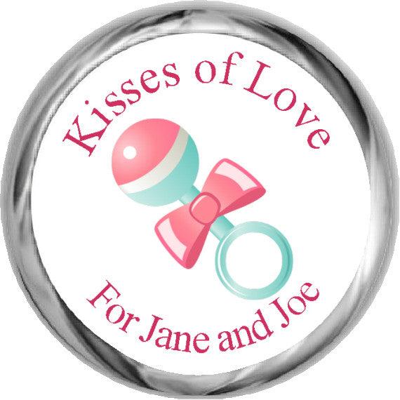 Pink Baby Rattle Baby Shower Hershey Kiss Candy Sticker – Stork Baby ...