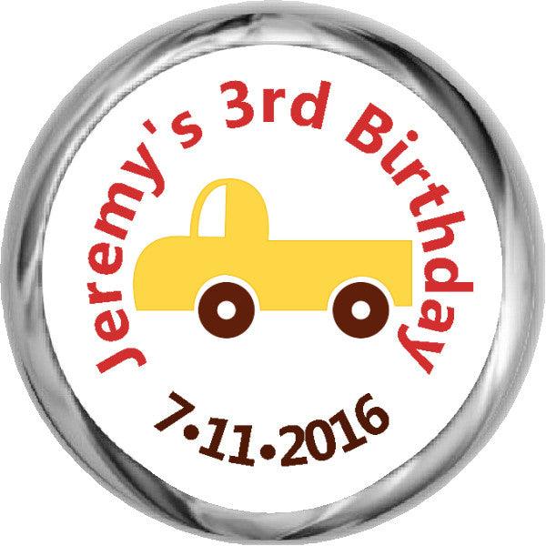 Yellow Truck Sticker - Boy's KISSES Candy Birthday – Stork Baby Gift ...